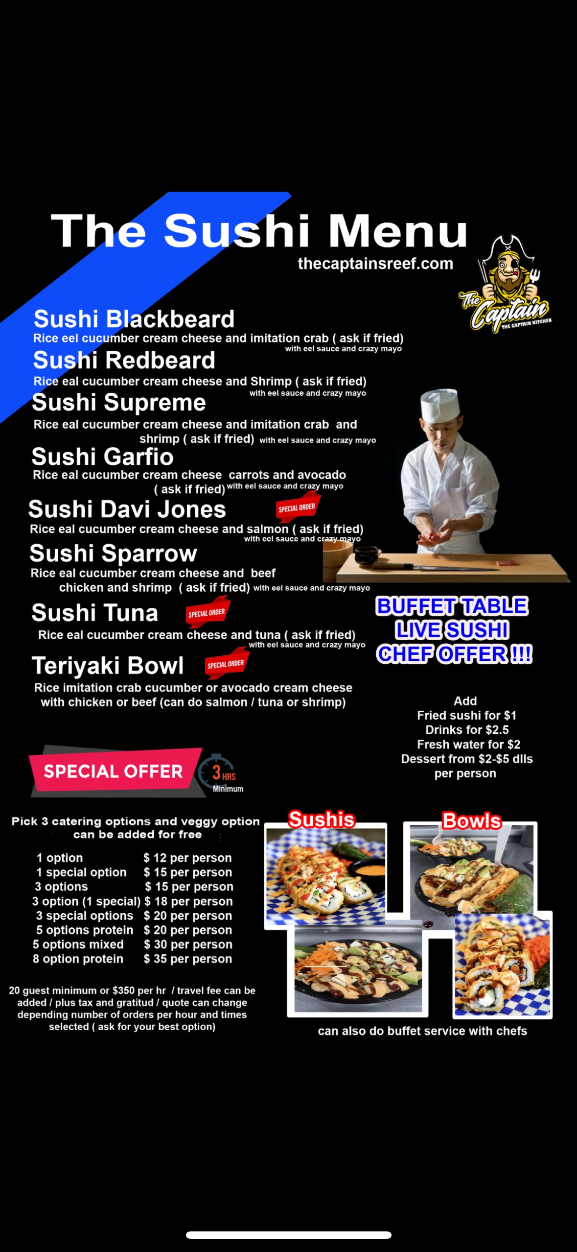 Menus – The Captain Sushi and Tacos
